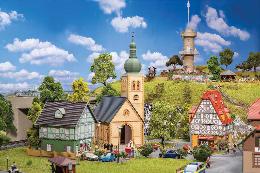 PREORDER Faller Gmbh 190038 HO Village Life Set -- Kit - Church, 2 Tow