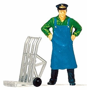 Preiser HO 28125 Standing Porter with Luggage Cart