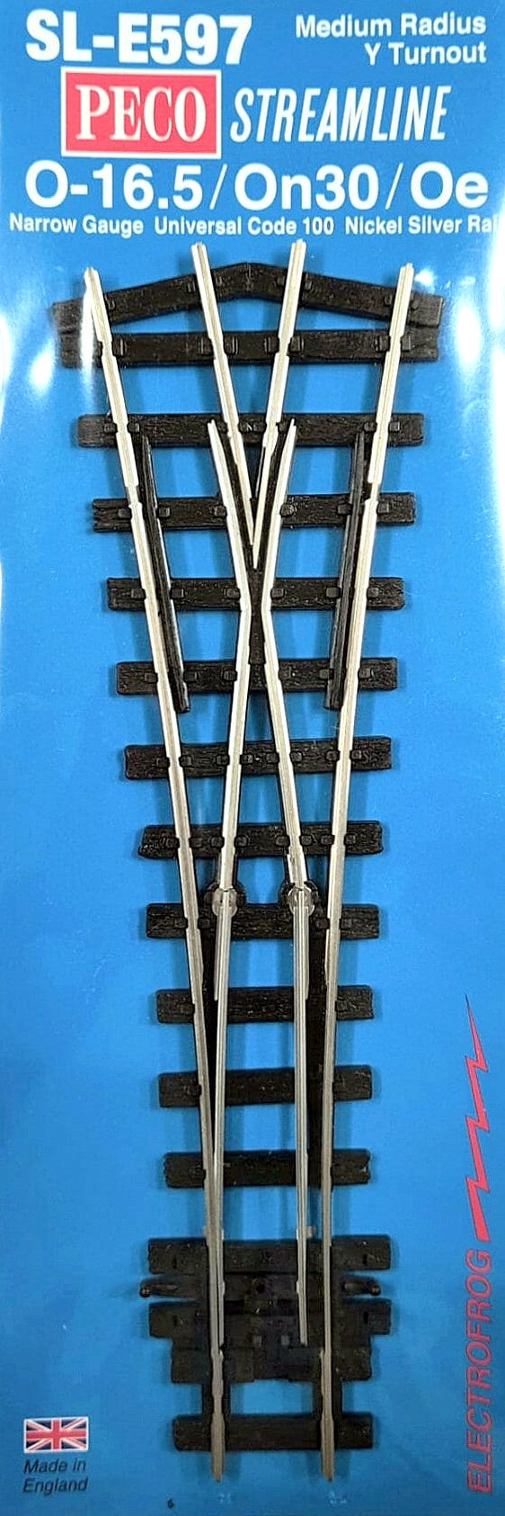 Peco On30 SLE597 Code 100 Electrofrog Medium Radius Wye Turnout
