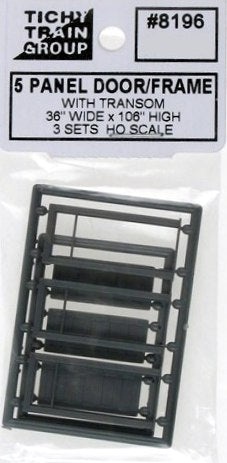 Tichy Train Group HO 8196 5-Panel Door and Frame with Transom (3 sets)