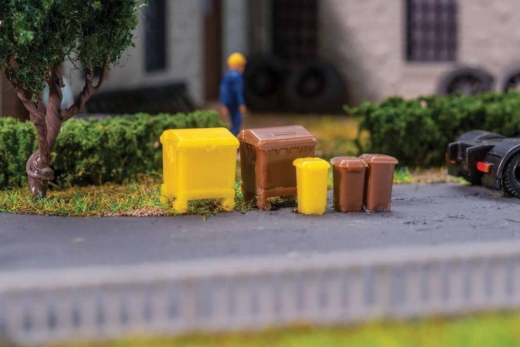 PREORDER Faller N 272926 Garbage Bin Set, Brown & Yellow (10-Pack)